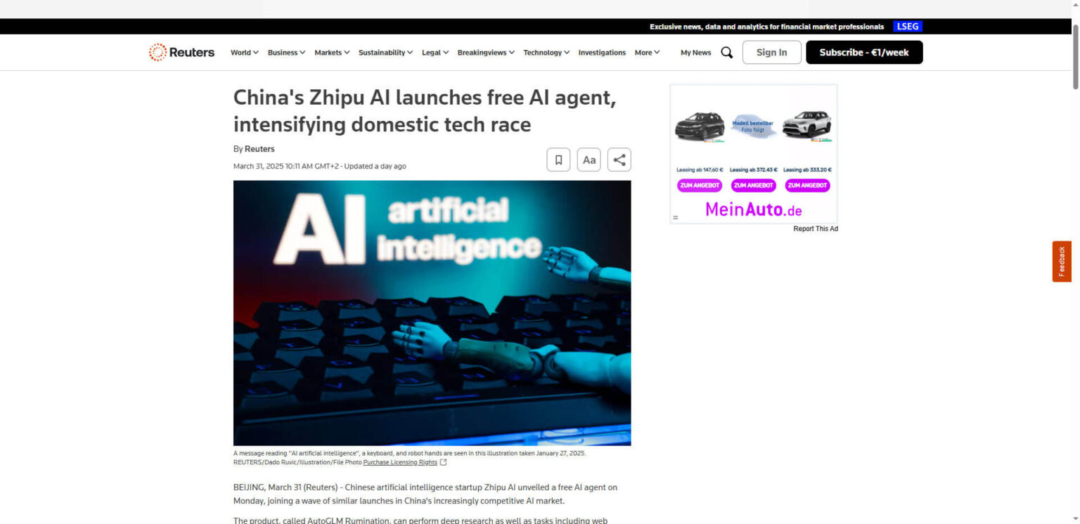 Free AI agent from China: Zhipu AI challenges global tech giants - ai-rockstars.com
